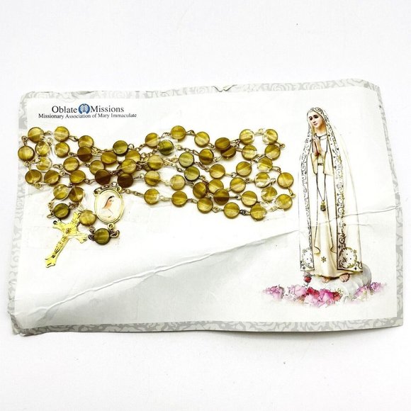 Other | Oblate Missions Brown Bead Rosary Mother Mary Centerpiece Gold ...